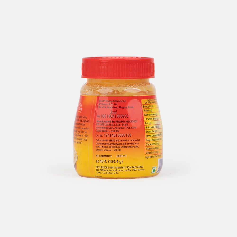 Buy AVT Dairy Sure Premium Cow Ghee 200ml Jar Online | AVT